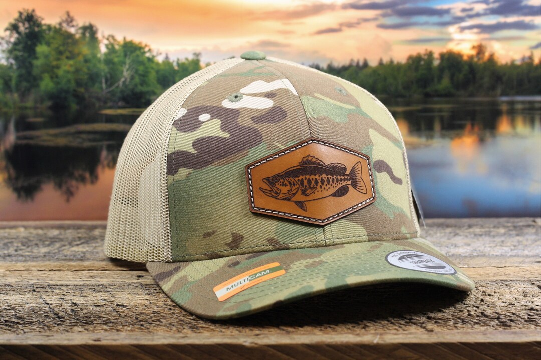 Largemouth Bass Leather Patch Hat - Classic Fishing Cap for Anglers and ...