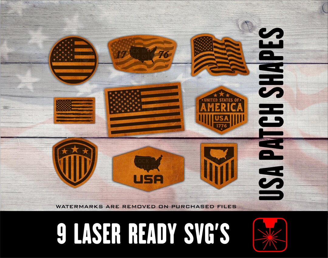 9 Leather Patch SVG Laser Ready Cut Files - USA Flag Patch Designs - Etsy