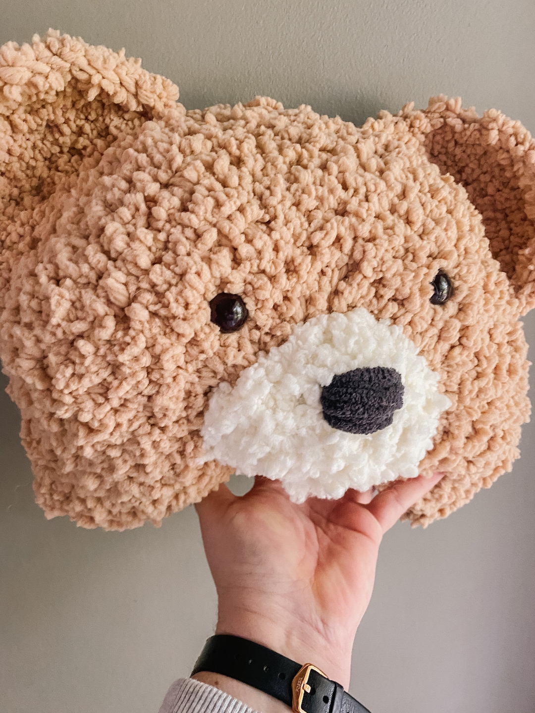 Crochet Bear, Bear Pillow, Bear Head Pillow, Pillow, Nursery Gift ...