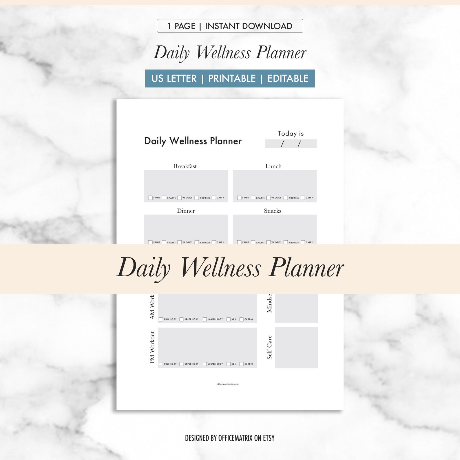 Editable Wellness Worksheet Daily Planner PDF Sheet Self | Etsy
