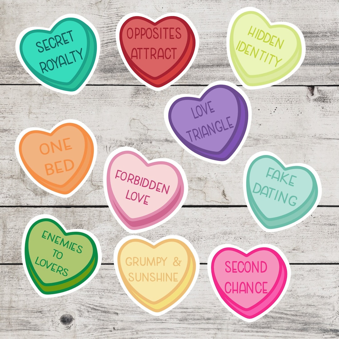 Candy Heart Romance Tropes Mini Stickers, Bookish Merch and Accessories ...