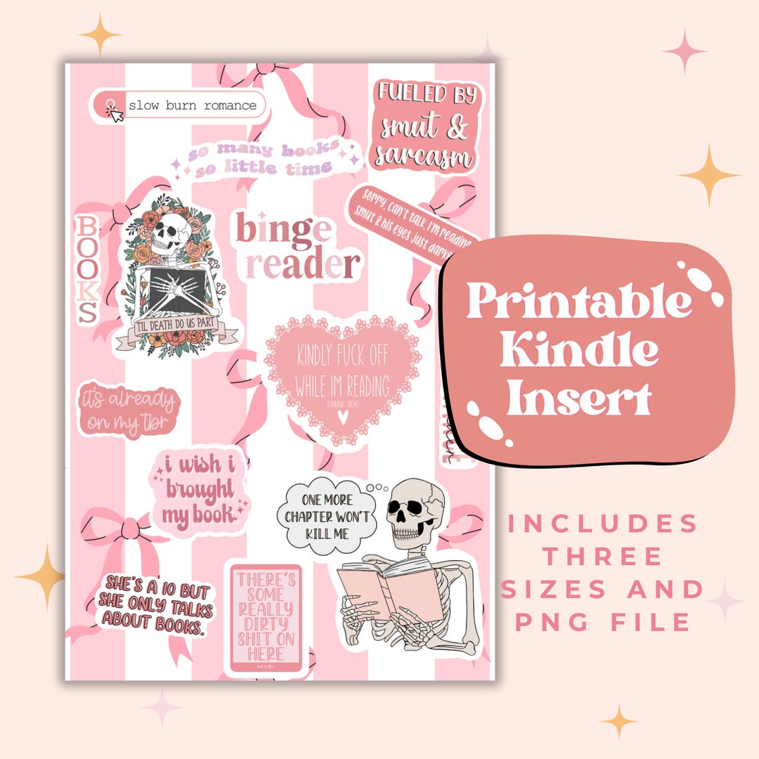 Pink Bow Kindle Insert - Digital Download, Bookish Merch, Ereader ...