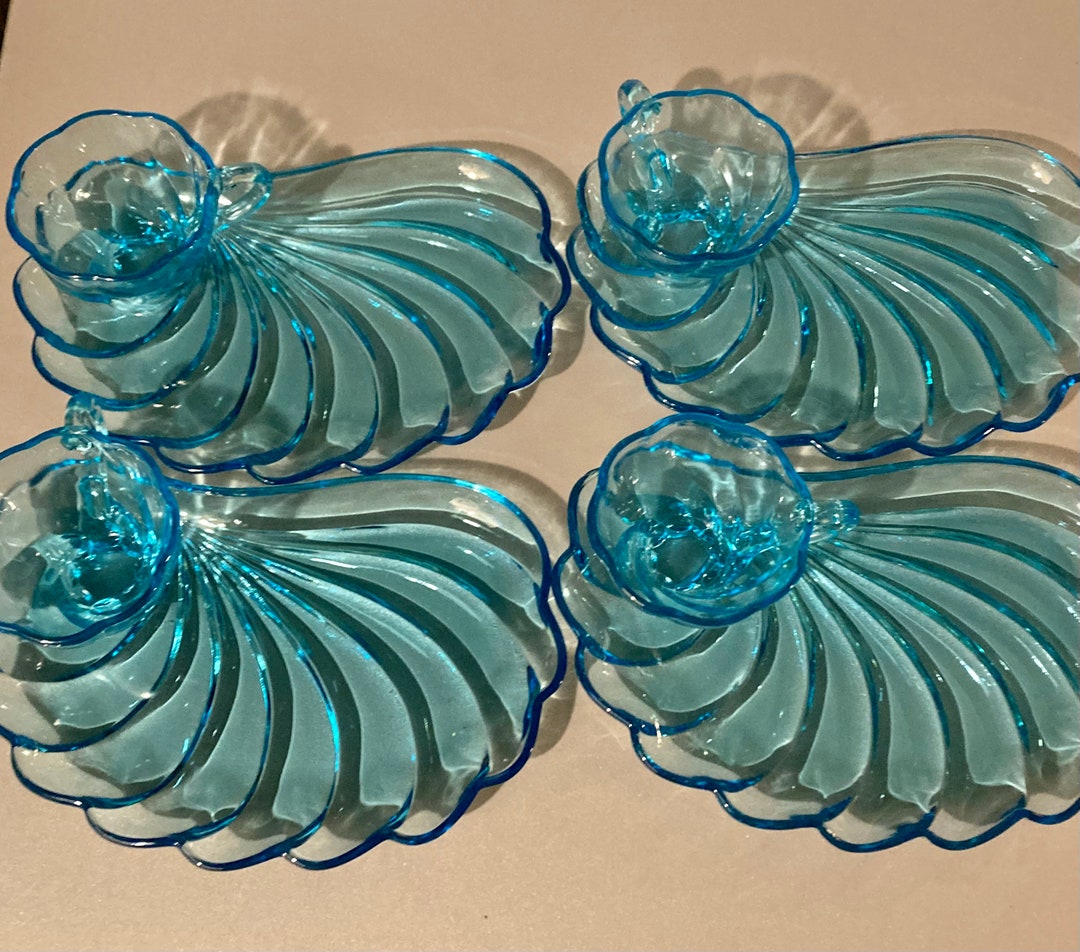 Hazel Atlas Capri Seashell Azure Glass Snack Plate and Cups - Etsy
