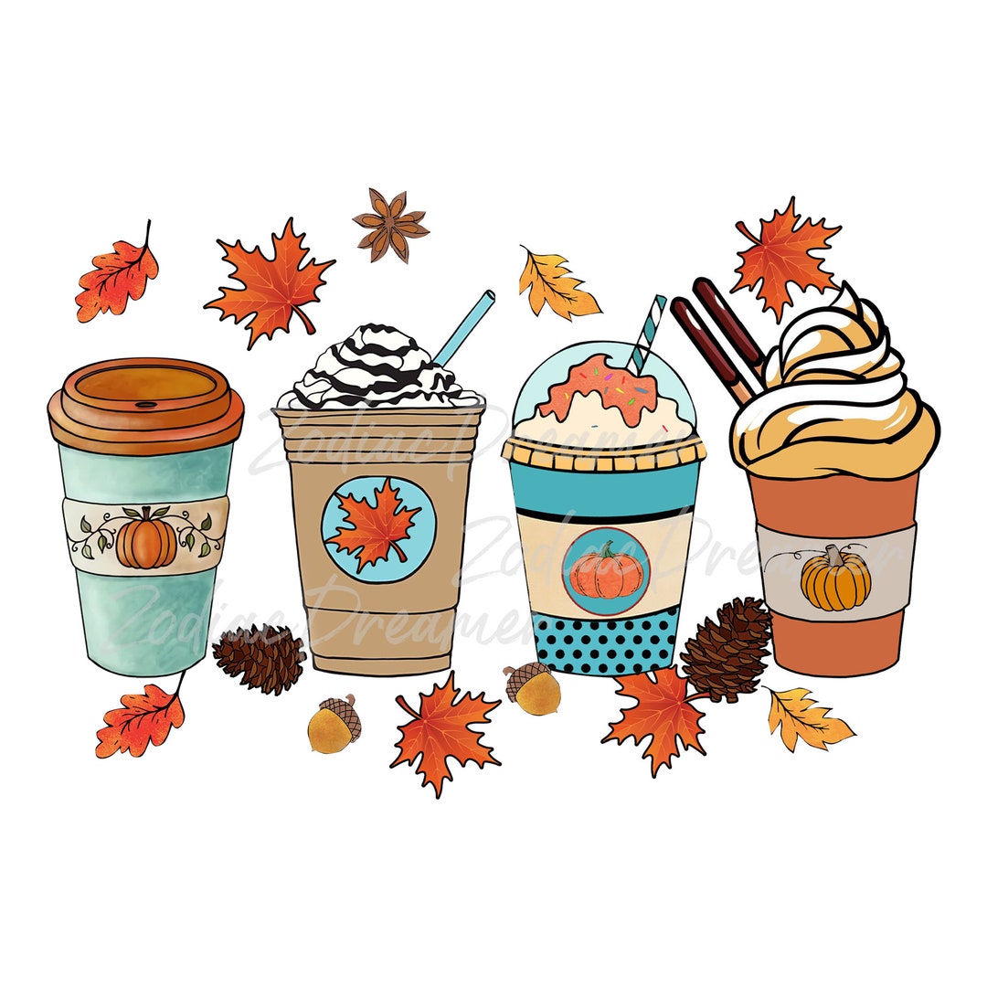 Fall Coffee PNG Pumpkin Spice Latte Iced Warm Autumn Orange Digital ...