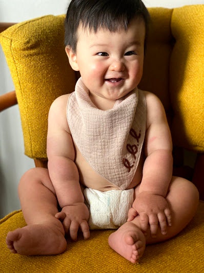Embroidered Handkerchief Bib, Drool Bib, Triangle Bib, 100% Organic ...