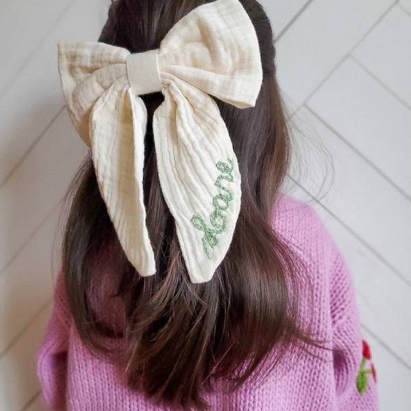 Embroidered Hair Bow - Etsy