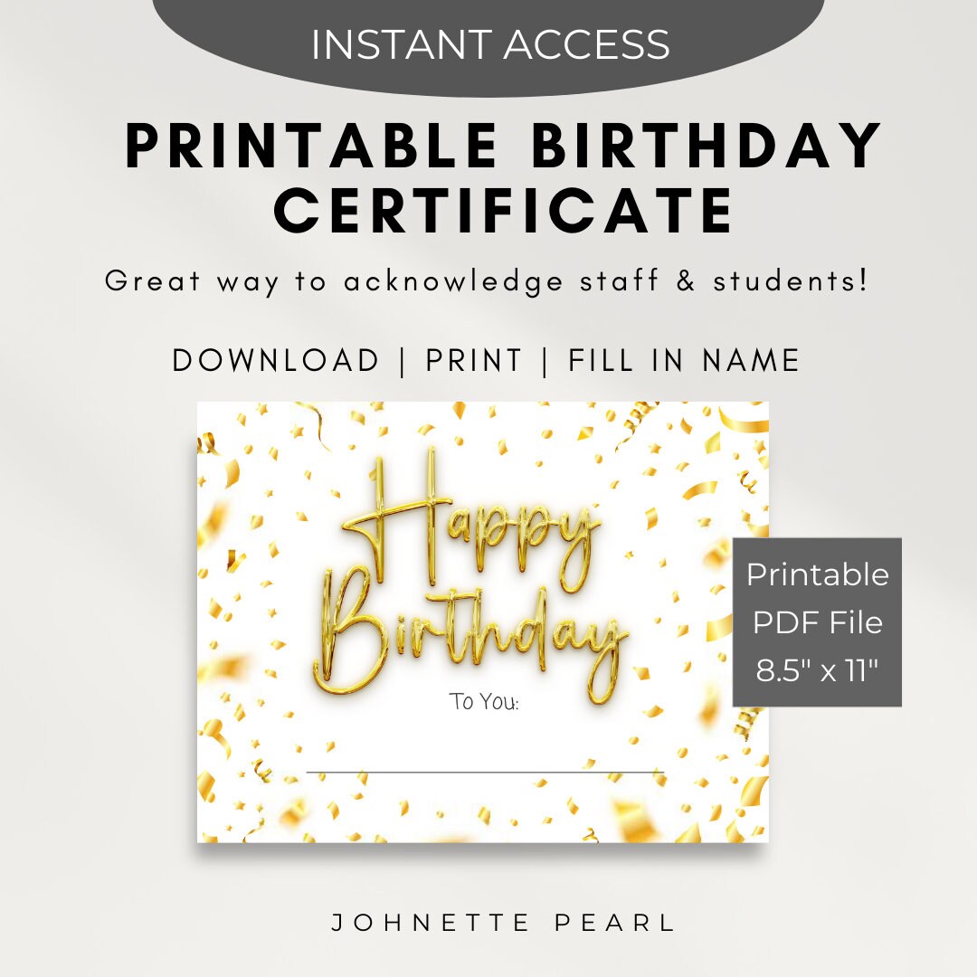 Printable Happy Birthday Certificate - Etsy