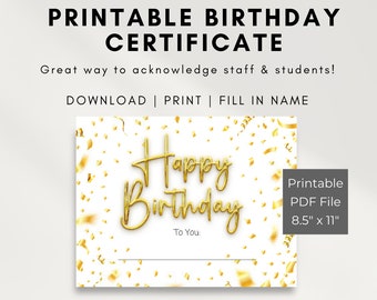 Happy Birthday Certificate Award Premade Instant Download Printable All ...