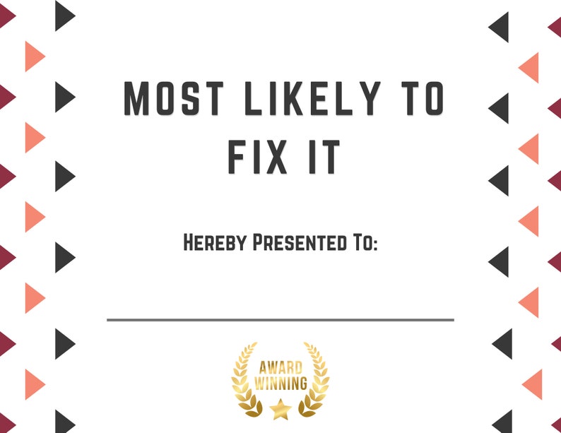 Printable Work Award / Certificate for Fun - Fix It - Etsy