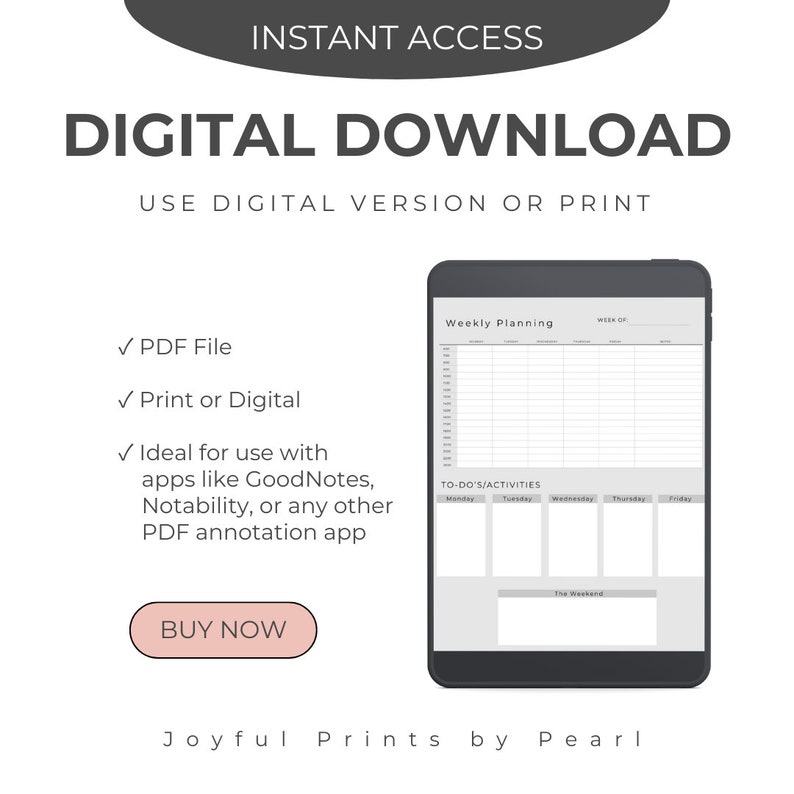 Digital Weekly Planner PDF - Etsy