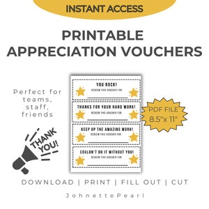 Appreciation Vouchers for Teams, Friends, Staff, Etc. - Etsy