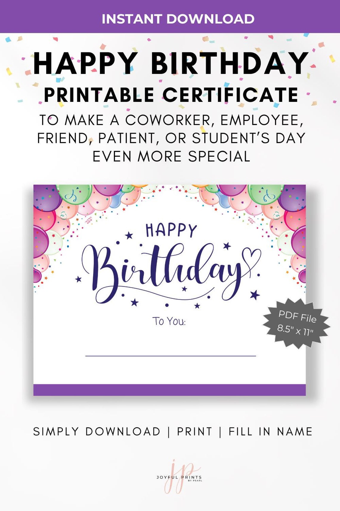 Printable Happy Birthday Certificate - Etsy