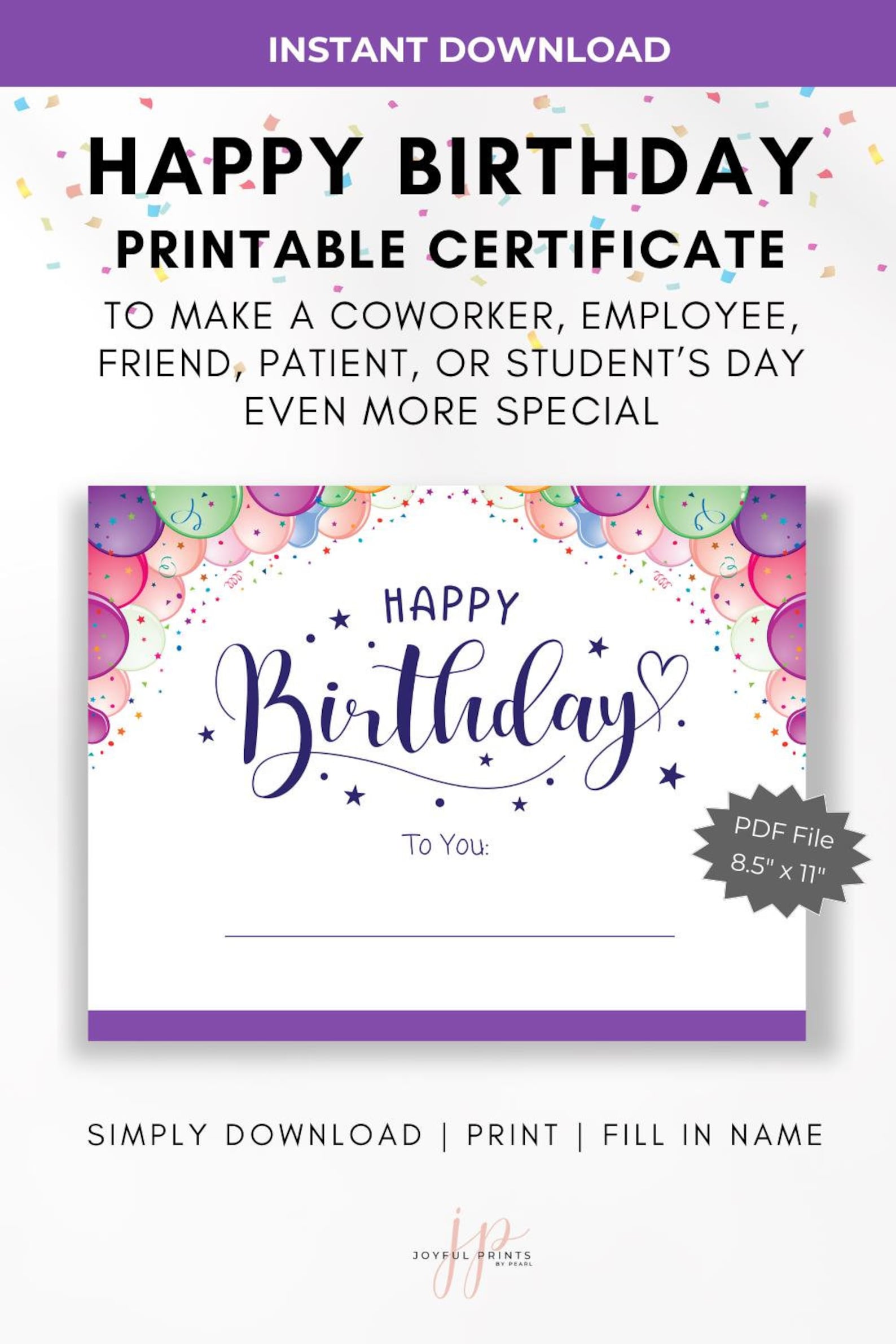 Printable Happy Birthday Certificate - Etsy