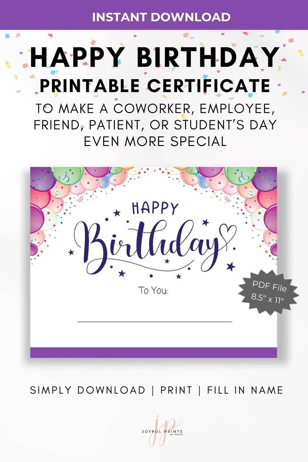 Printable Happy Birthday Certificate - Etsy