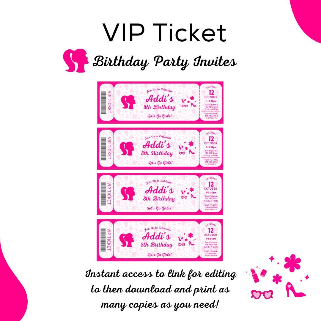 VIP Ticket Birthday Invitation for Girls Party - Etsy