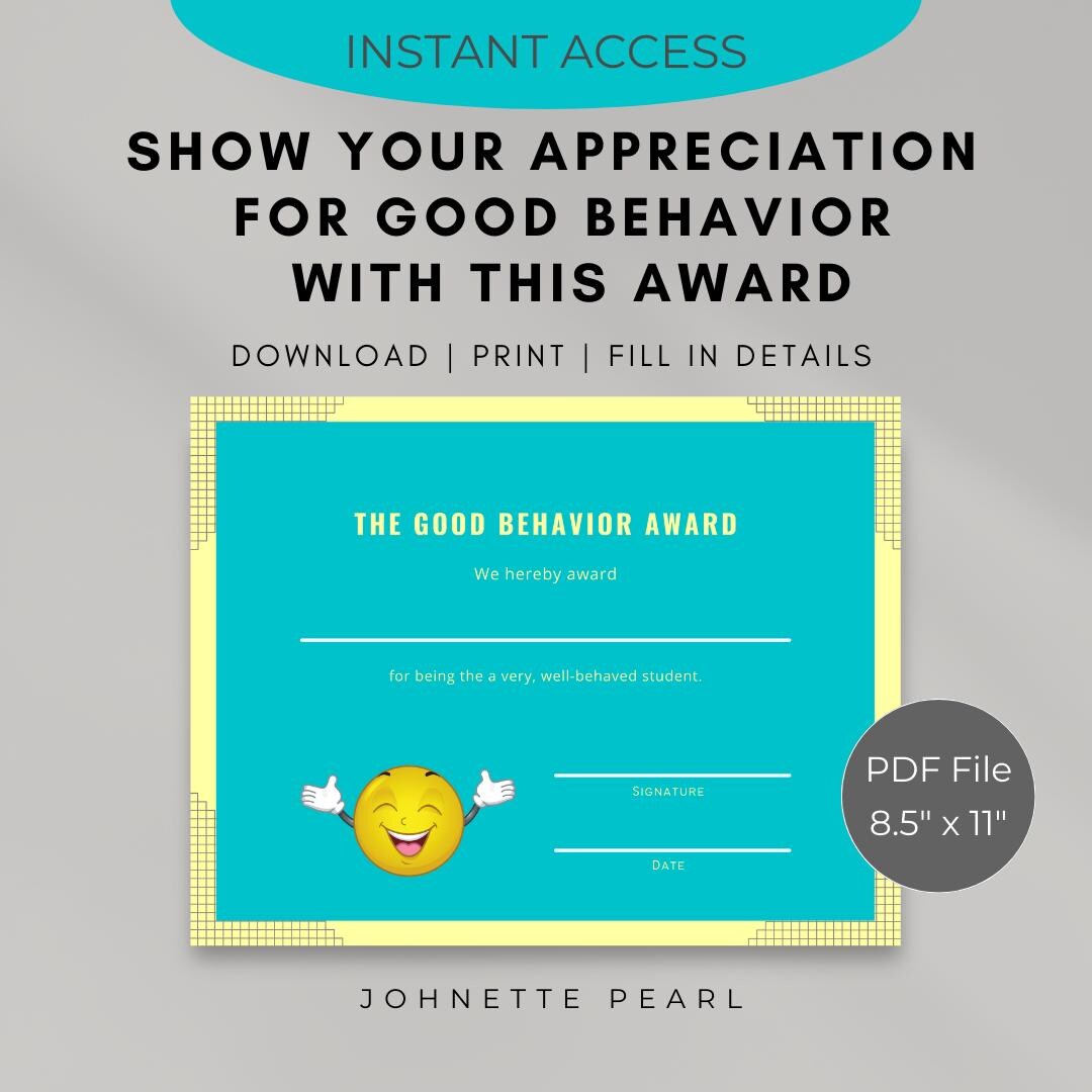 Good Behavior Award (blank) - Etsy