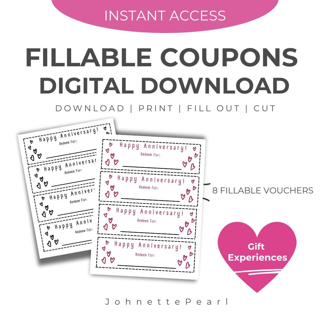 Anniversary Coupons Printable - Etsy