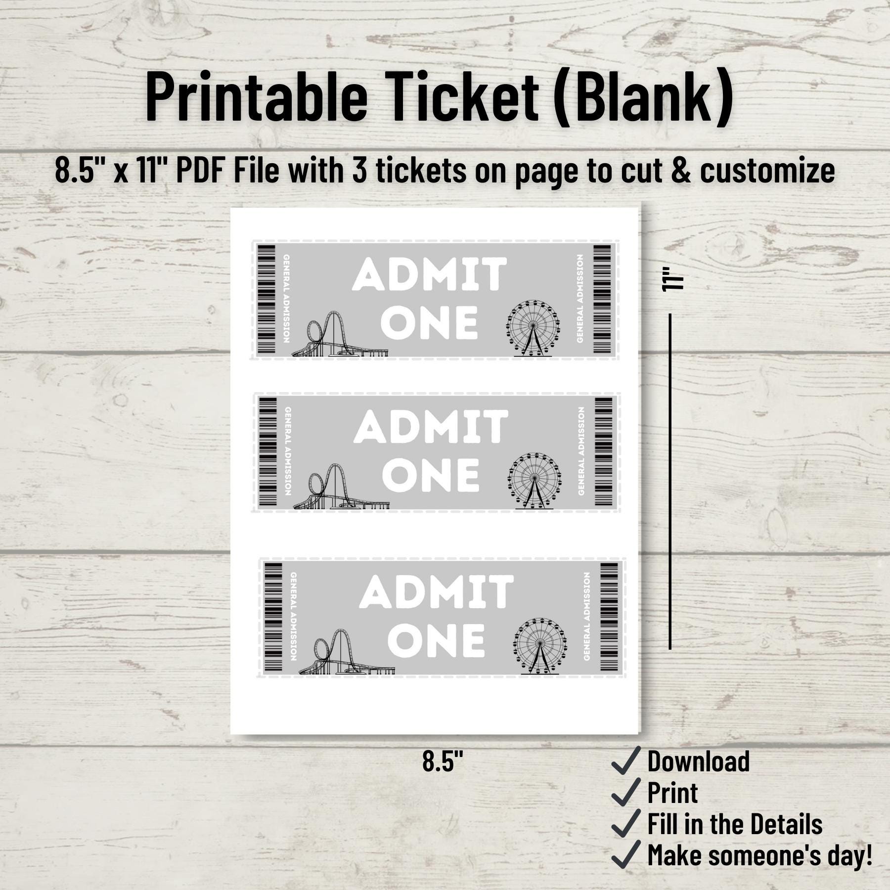 Printable Amusement Park Ticket - Etsy