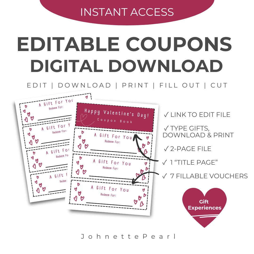 EDITABLE Valentine's Day Coupon Booklet to Print - Etsy