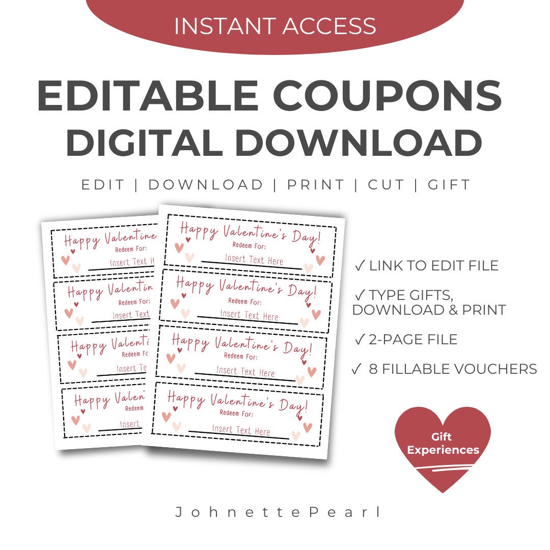 Editable Valentine's Day Coupons to Print and Gift - Etsy
