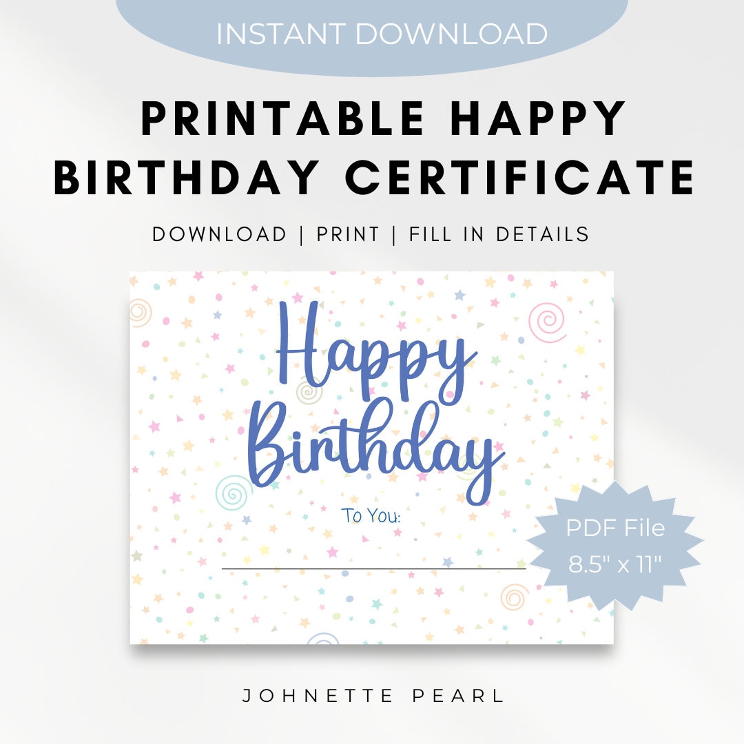 Printable Happy Birthday Certificate - Etsy