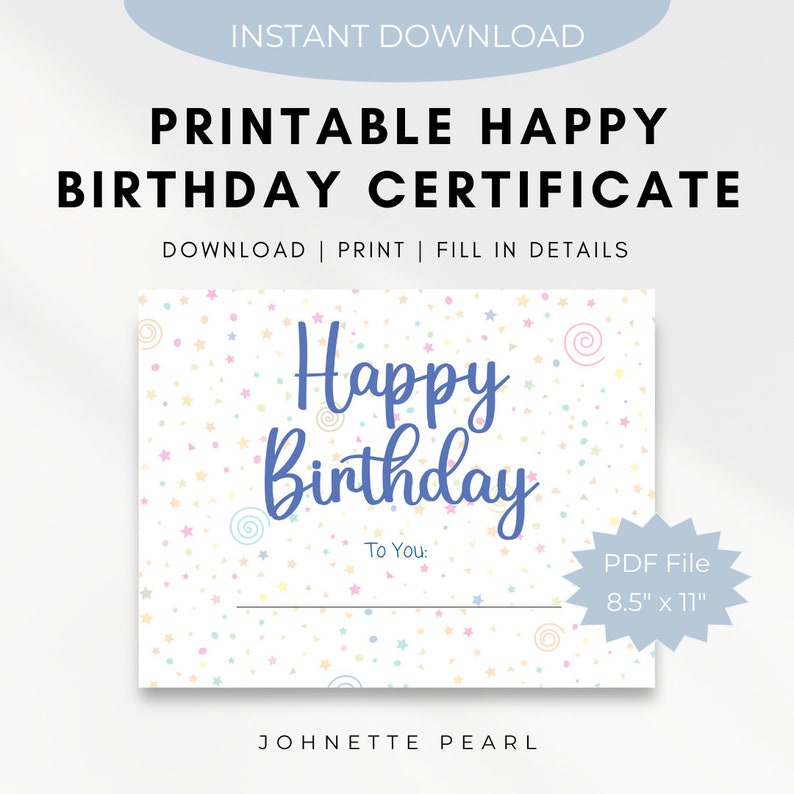 Printable Happy Birthday Certificate - Etsy