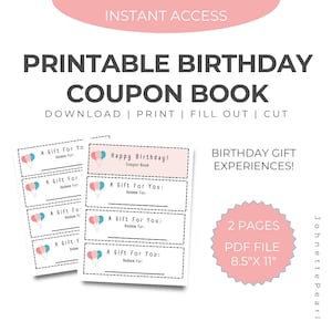 Printable Birthday Coupon Booklet - Etsy