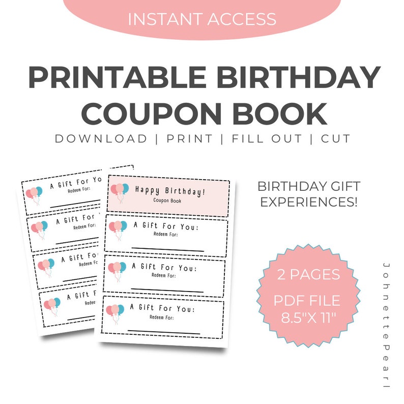 Printable Birthday Coupon Booklet - Etsy