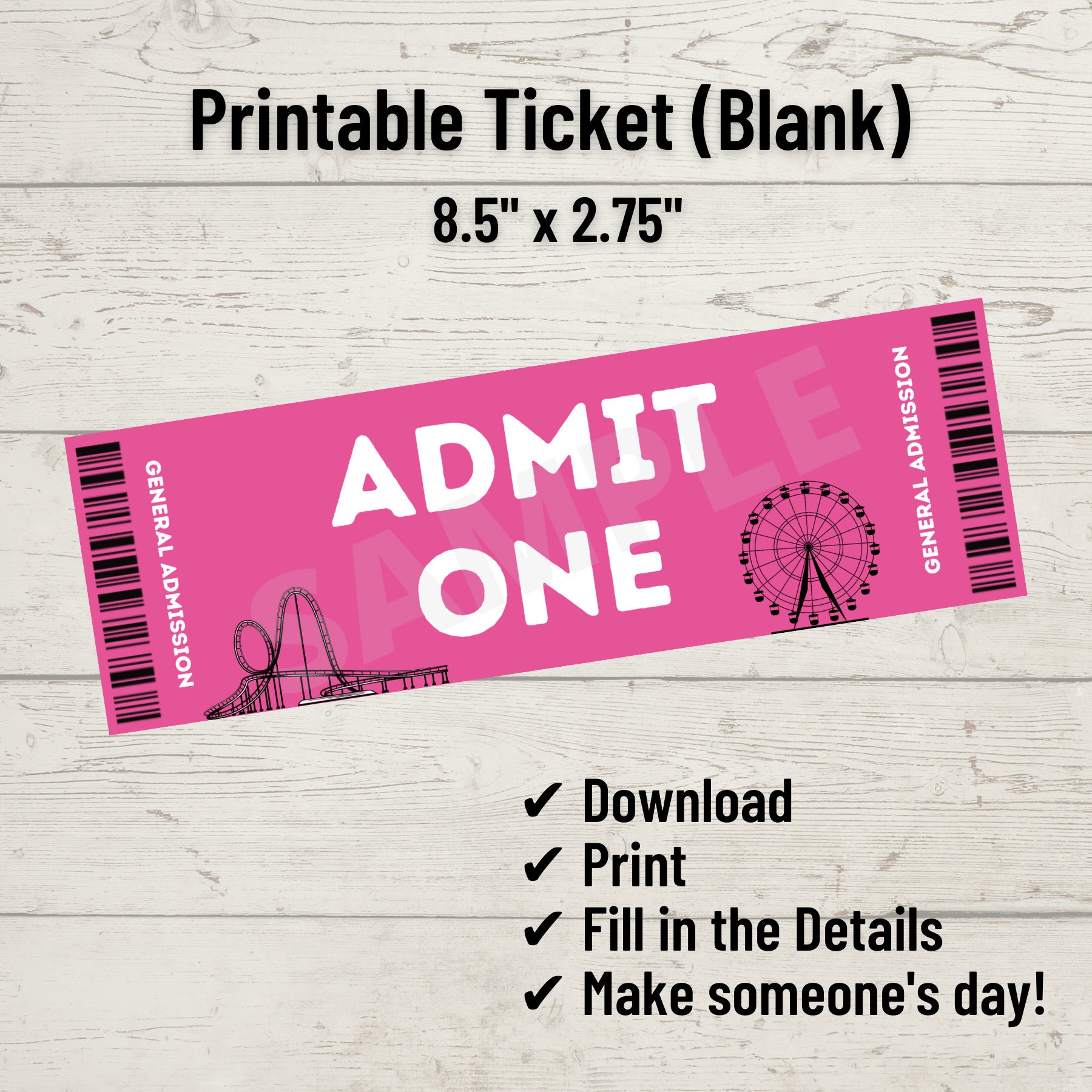 Printable Amusement Park Ticket - Etsy