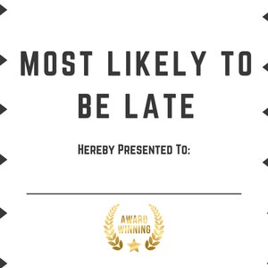 Printable Work Award / Certificate for Fun - Late - Etsy