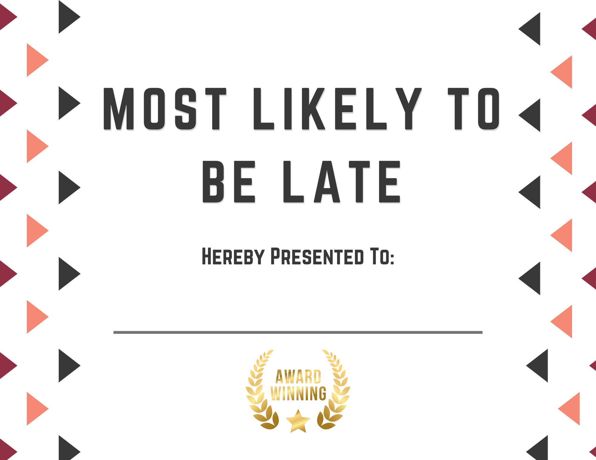 Printable Work Award / Certificate for Fun - Late - Etsy