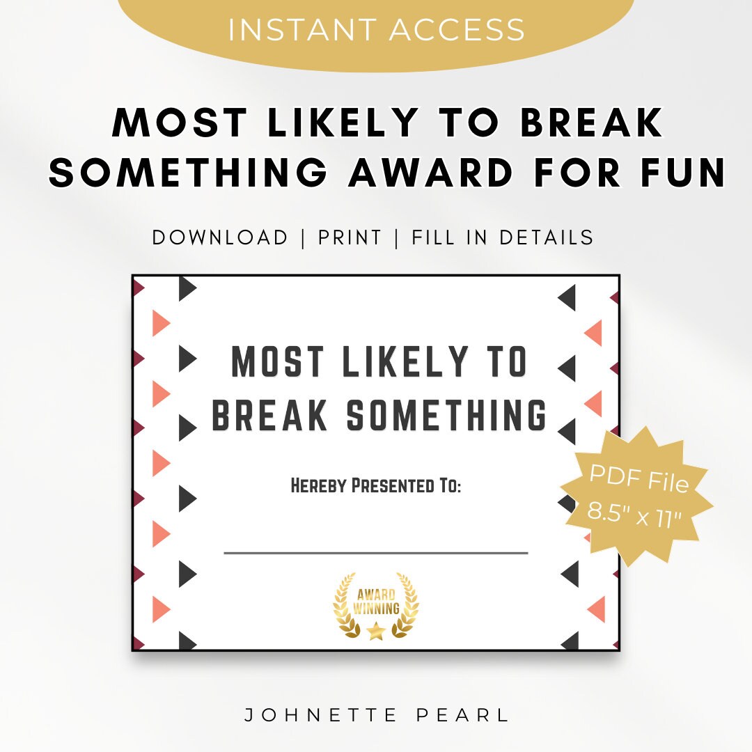 Printable Work Award / Certificate for Fun - Break Something - Etsy