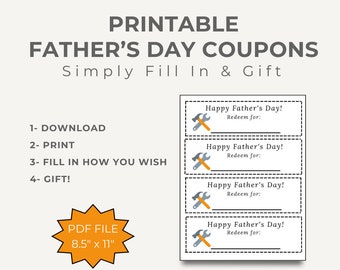 Printable Editable Father's Day Coupons Tickets DIY Gift for Dad ...