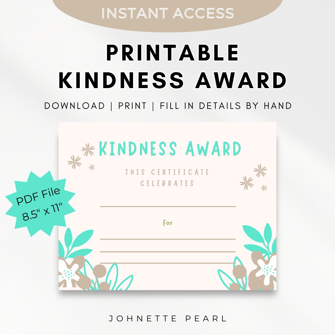 Printable Kindness Award - Etsy