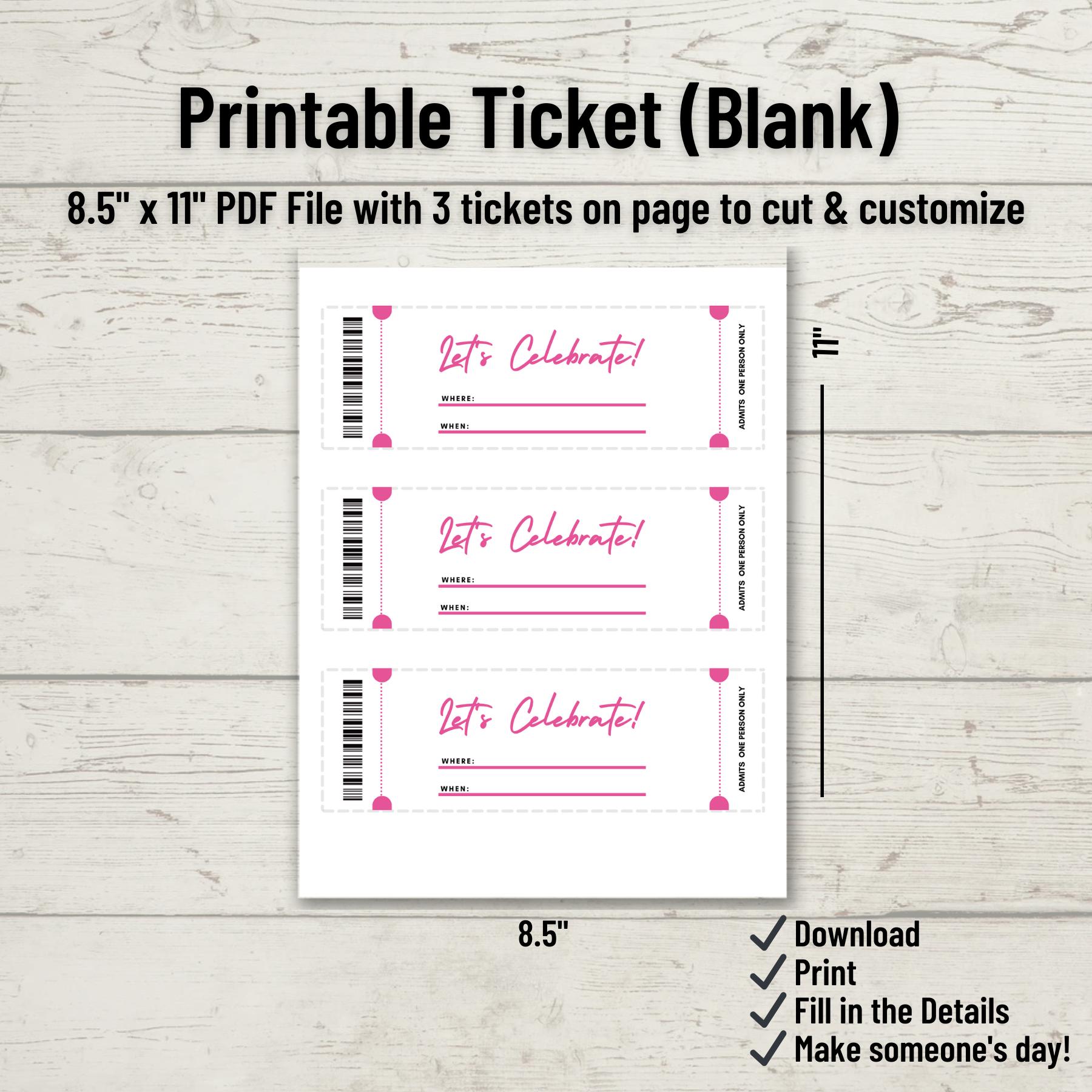 Printable Blank Ticket Pink - Etsy
