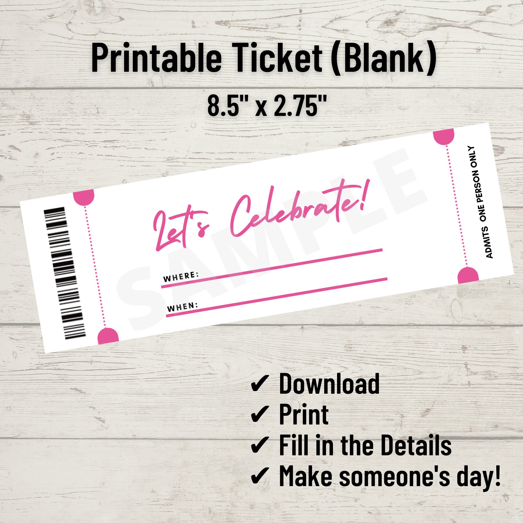 Printable Blank Ticket Pink - Etsy