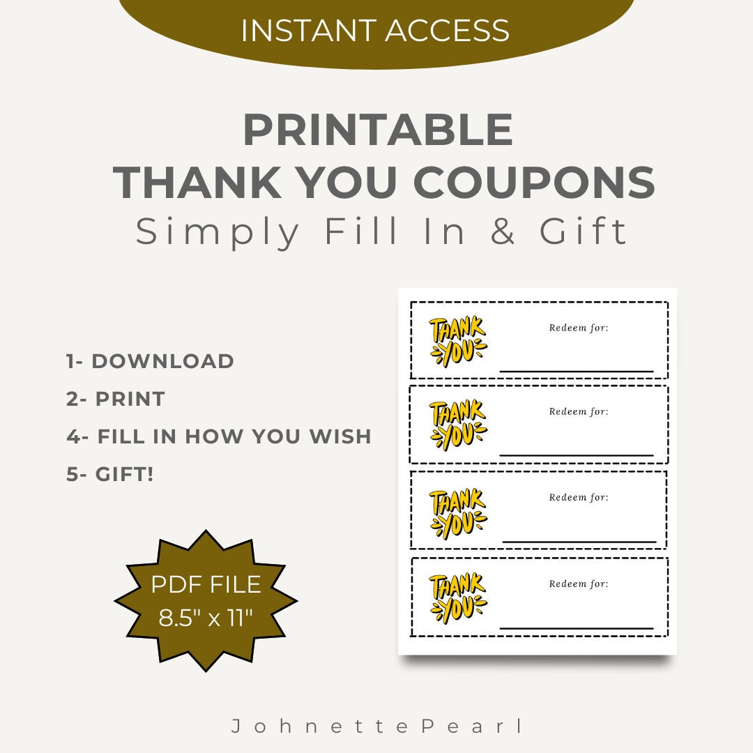 Printable Thank You Redeemable Vouchers - Etsy
