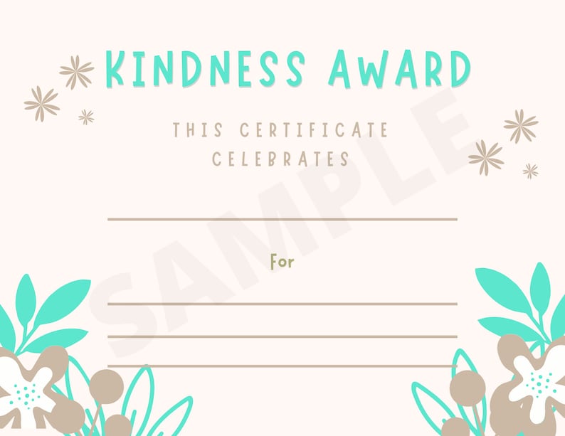 Printable Kindness Award - Etsy