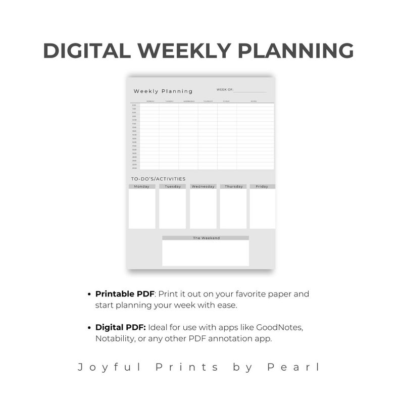 Digital Weekly Planner PDF - Etsy