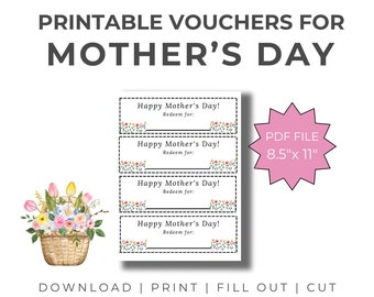 Mother's Day Coupons Printable and Fillable PDF; Mother's Day Vouchers ...