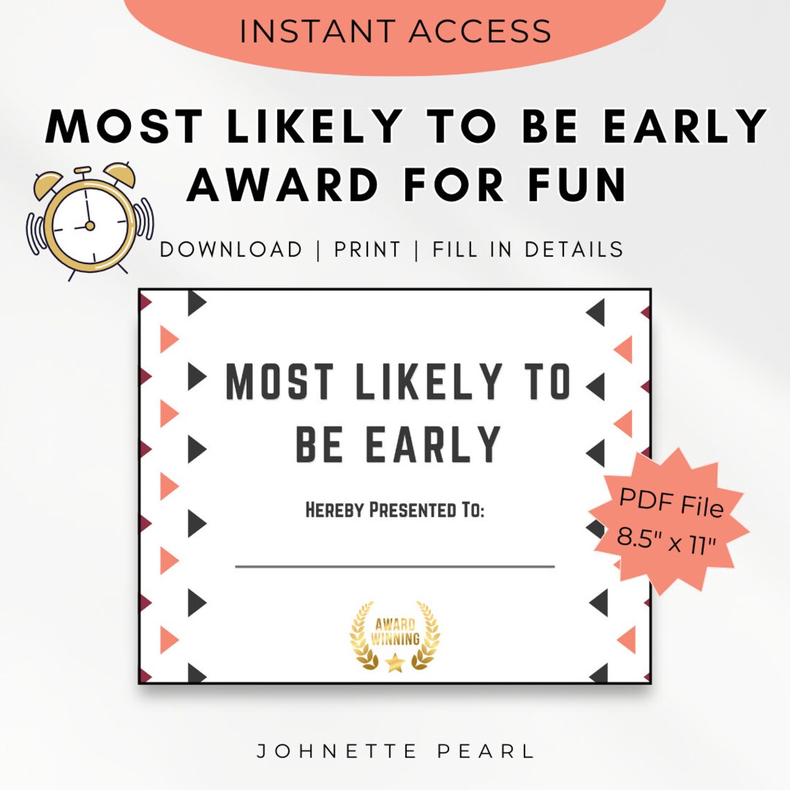 Printable Work Award / Certificate for Fun - Early - Etsy