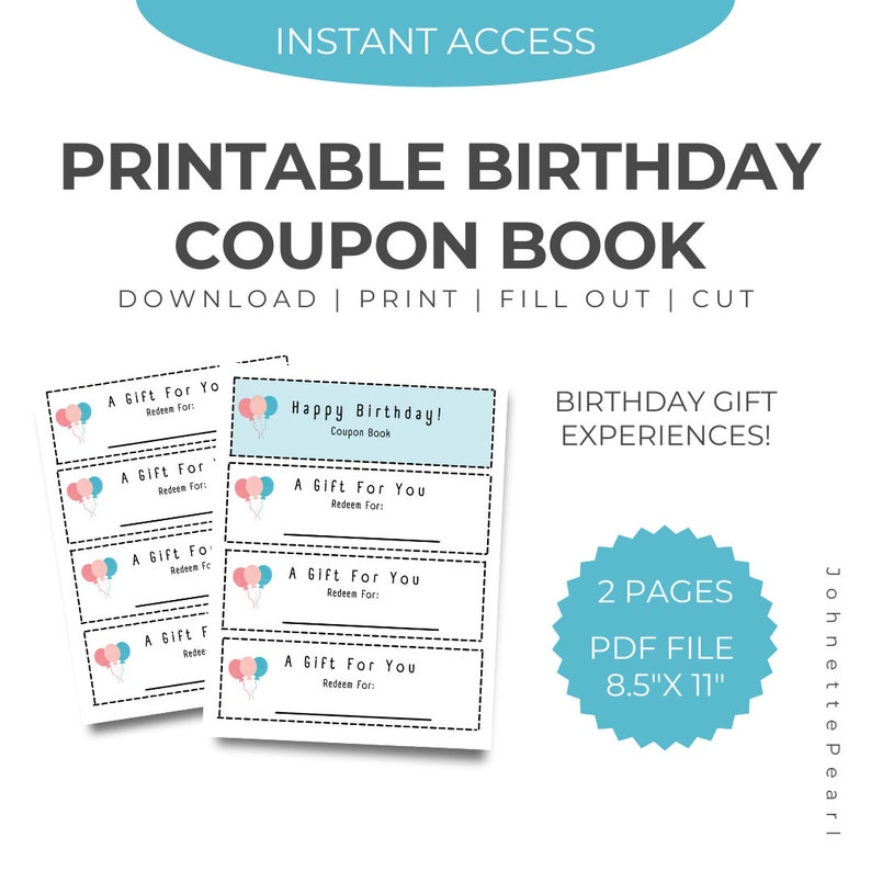 Printable Birthday Coupon Booklet - Etsy