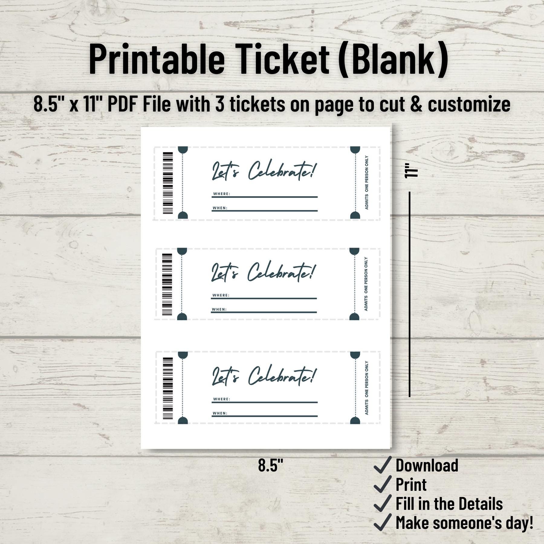 Printable Blank Ticket Teal - Etsy