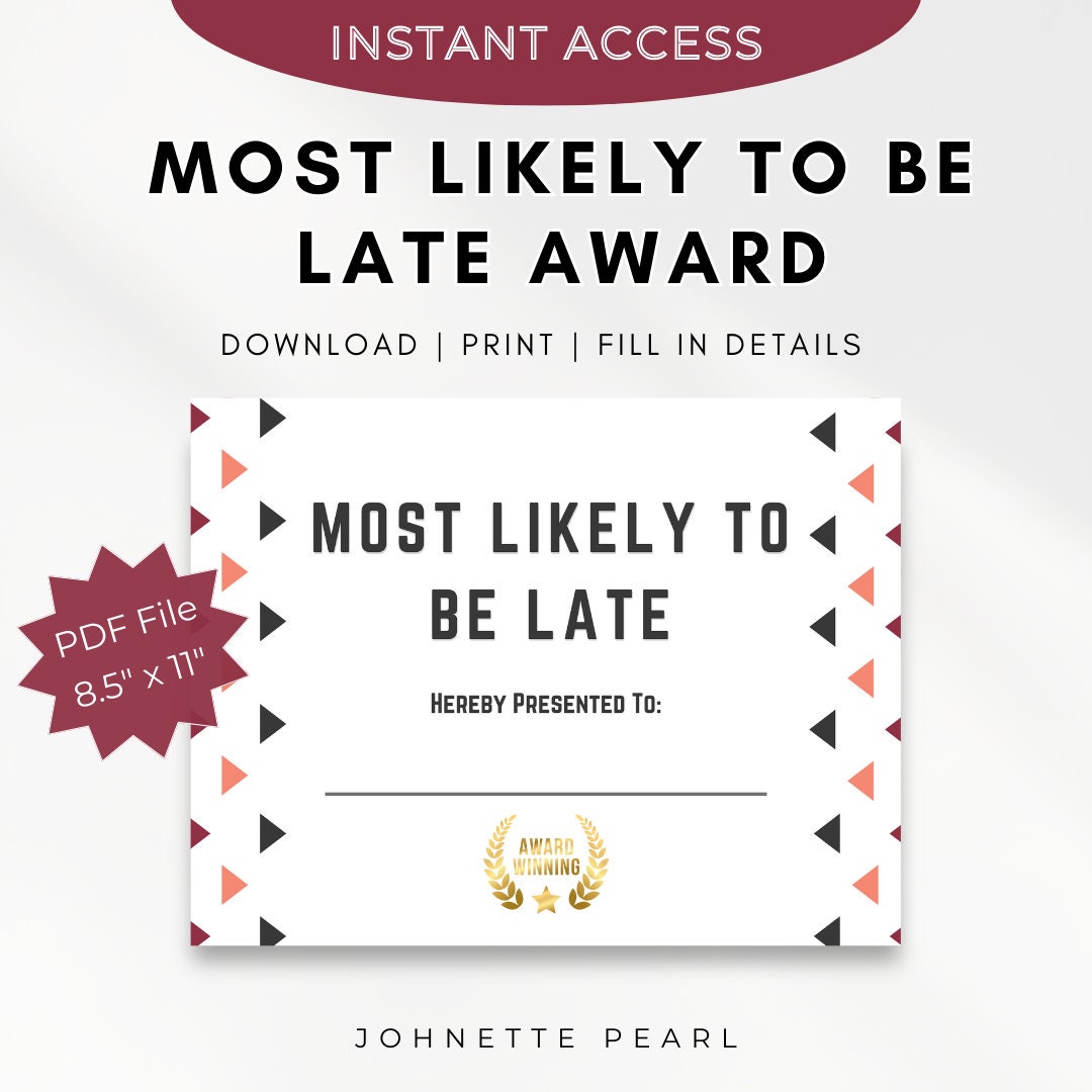 Printable Work Award / Certificate for Fun - Late - Etsy