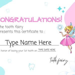 Editable Tooth Fairy Certificate - Etsy