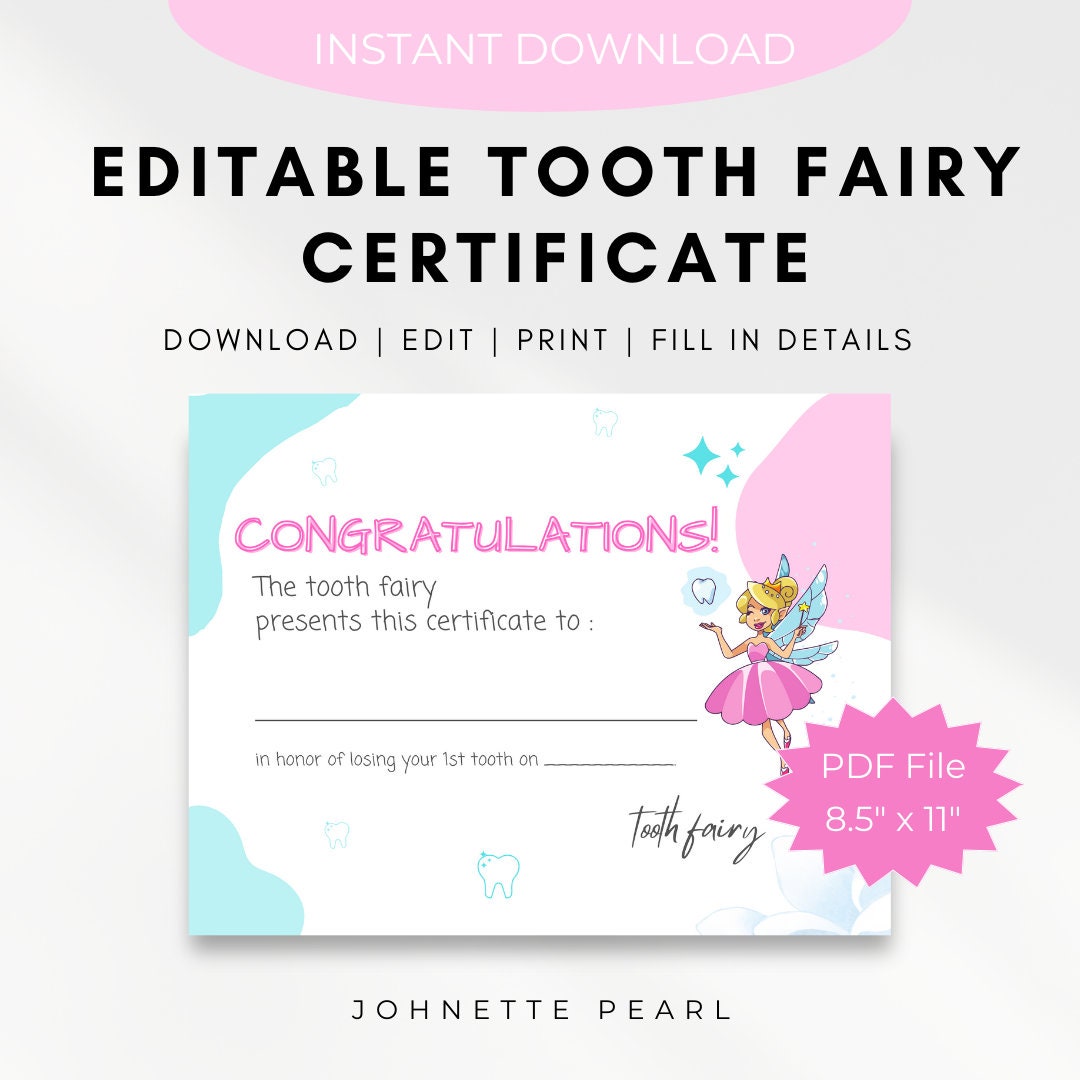 Editable Tooth Fairy Certificate - Etsy