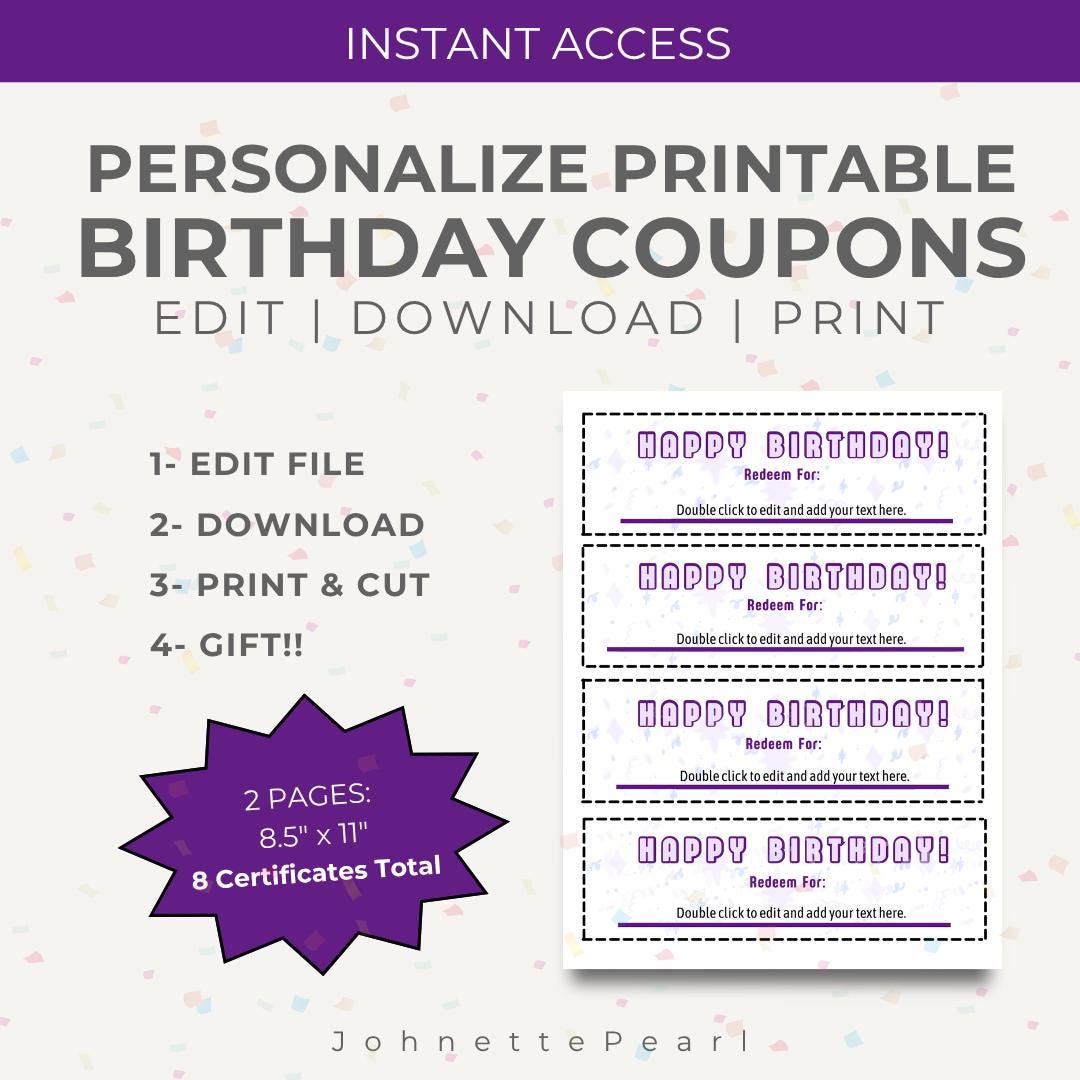 Personalize & Print Birthday Coupon Book | Customizable Gift Vouchers ...