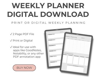 Digital Weekly Planner Simple Planner Sheet Print at Home Use Digital ...