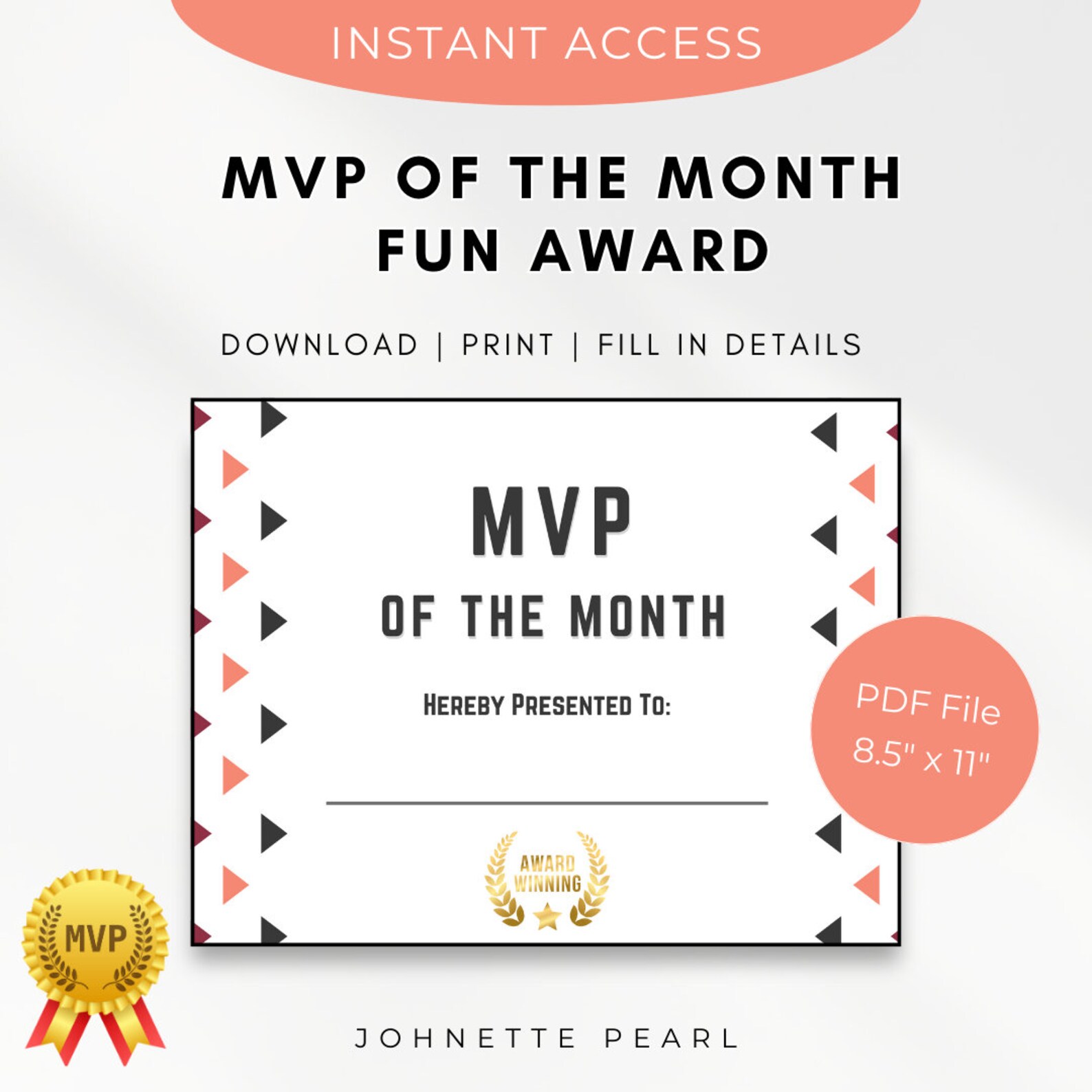 Printable Work Award / Certificate for Fun - MVP - Etsy