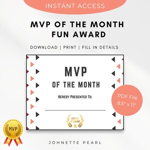 Printable Work Award / Certificate for Fun - MVP - Etsy